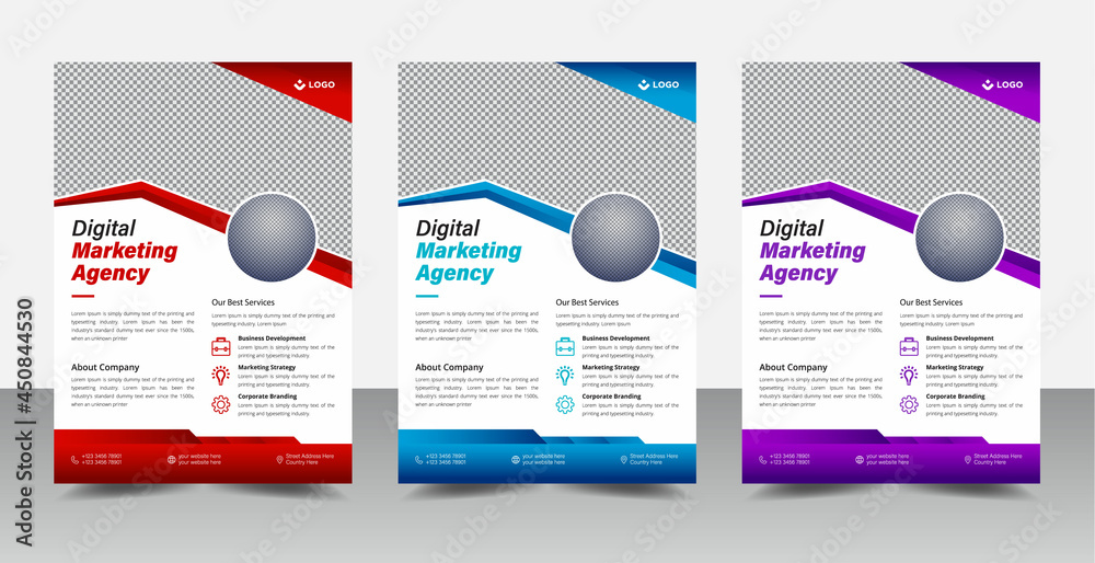 Corporate business flyer template design set with blue, red. purple ...