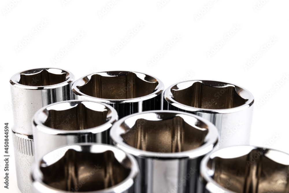 Tools for repair. Chrome mechanics tools set. Shop socket sets hand ...