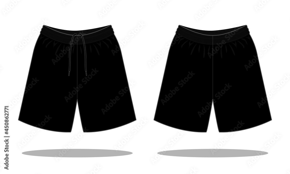 Blank Black Soccer Short Pants Template on White Background. Front and ...