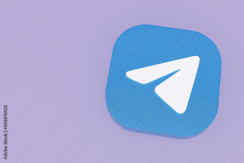 Telegram application logo 3d rendering on Purple background Stock Photo ...