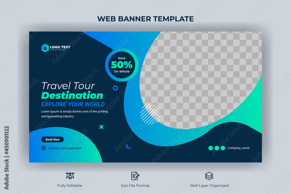 Travel tour landing page web banner template Stock Vector | Adobe Stock
