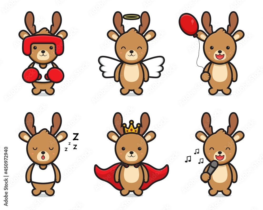 Set of cute dee mascot character with different poses cartoon vector ...