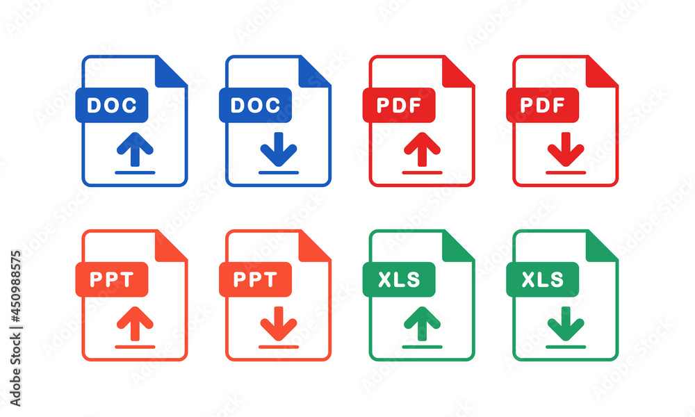 Set Of Document File Type Format And Extension Of Documents Pdf Doc Ppt And Xls Upload And