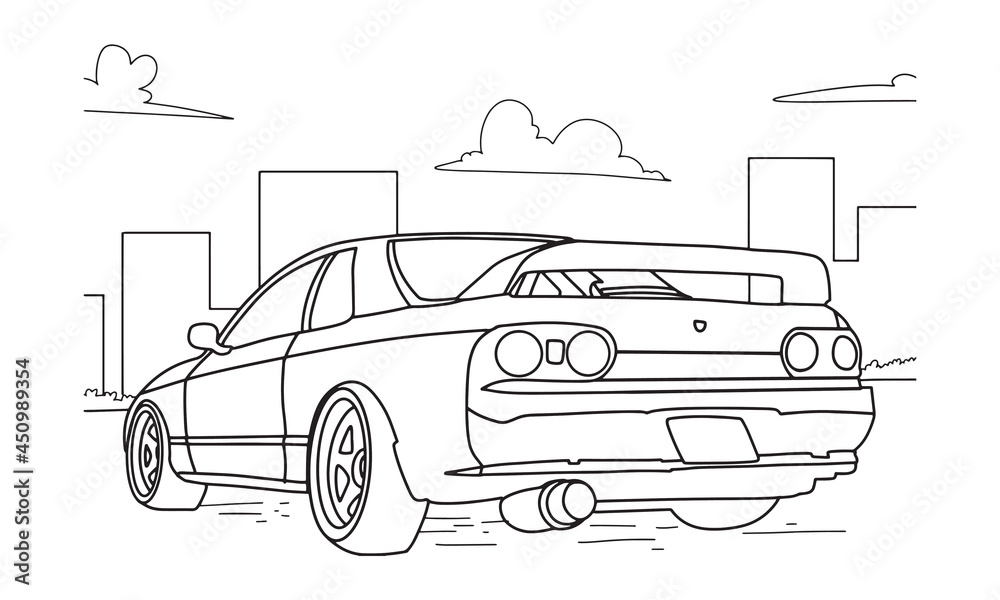 car vehicle line art sketch drawing illustration for coloring book ...