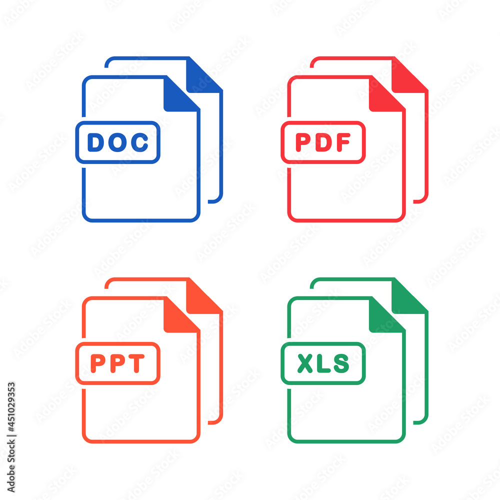 File type. Format and extension of documents. PDF, DOC, PPT and XLS ...