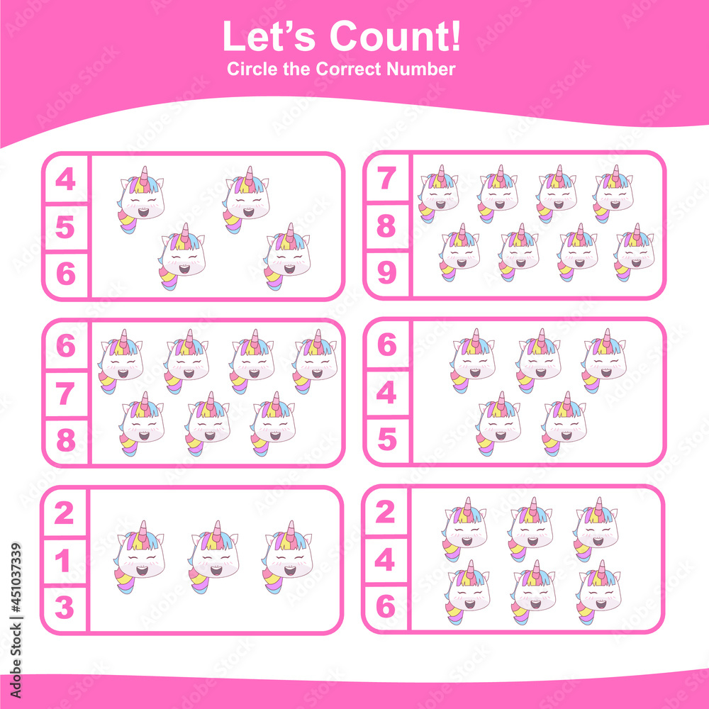 Count and Match Unicorn Game for kids. Unicorn counting game. Math ...