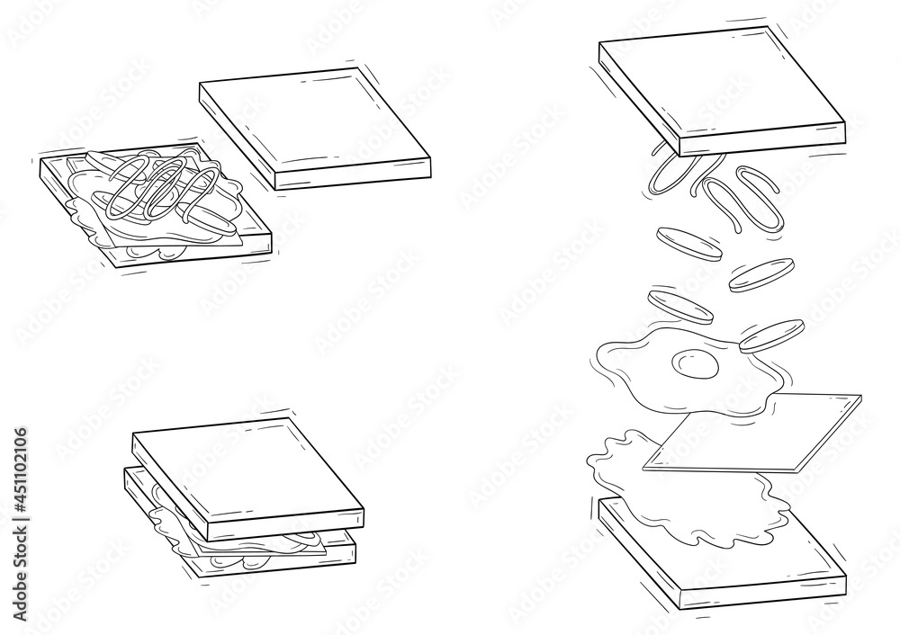 sandwich outline illustration with three types of sandwich of outer ...