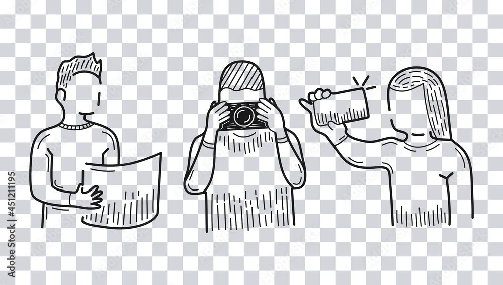 Hand drawn Tourists isolated on transparent background. Vector ...