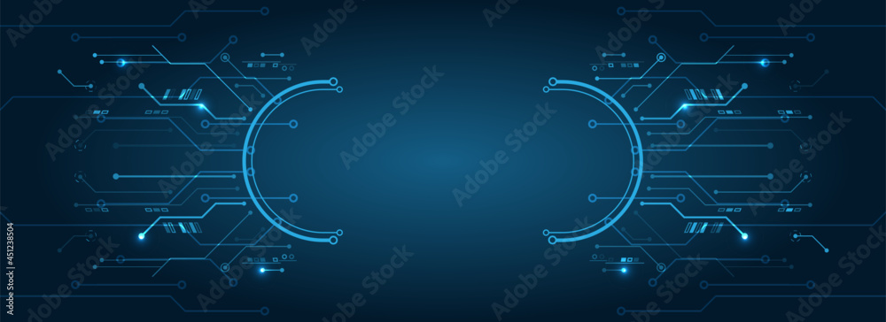 Abstract technology background made of halves of a circle and a circuit ...