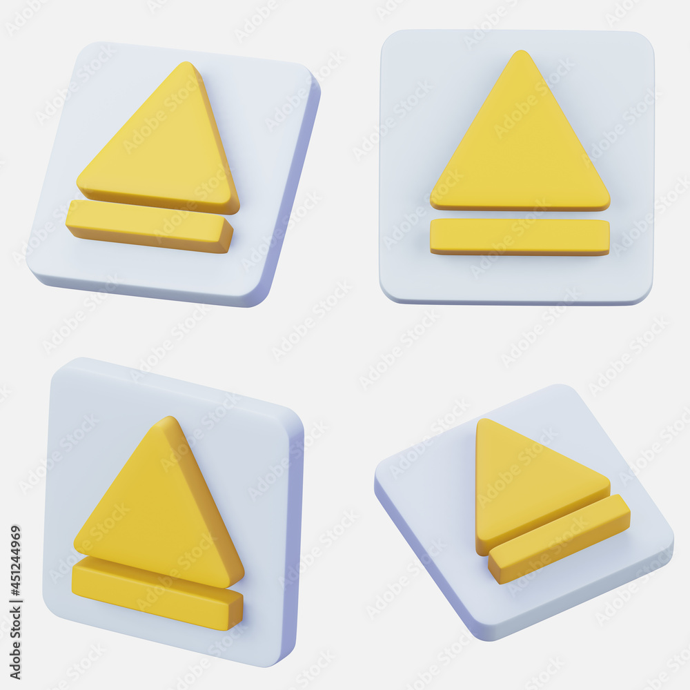 Set of 3D rendering eject icon interface symbol isolated on white ...