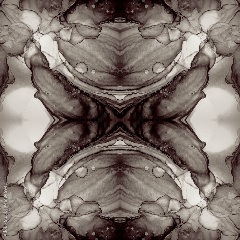 Sepia Stained Glass Heart. Black African Pattern Watercolor. Black ...