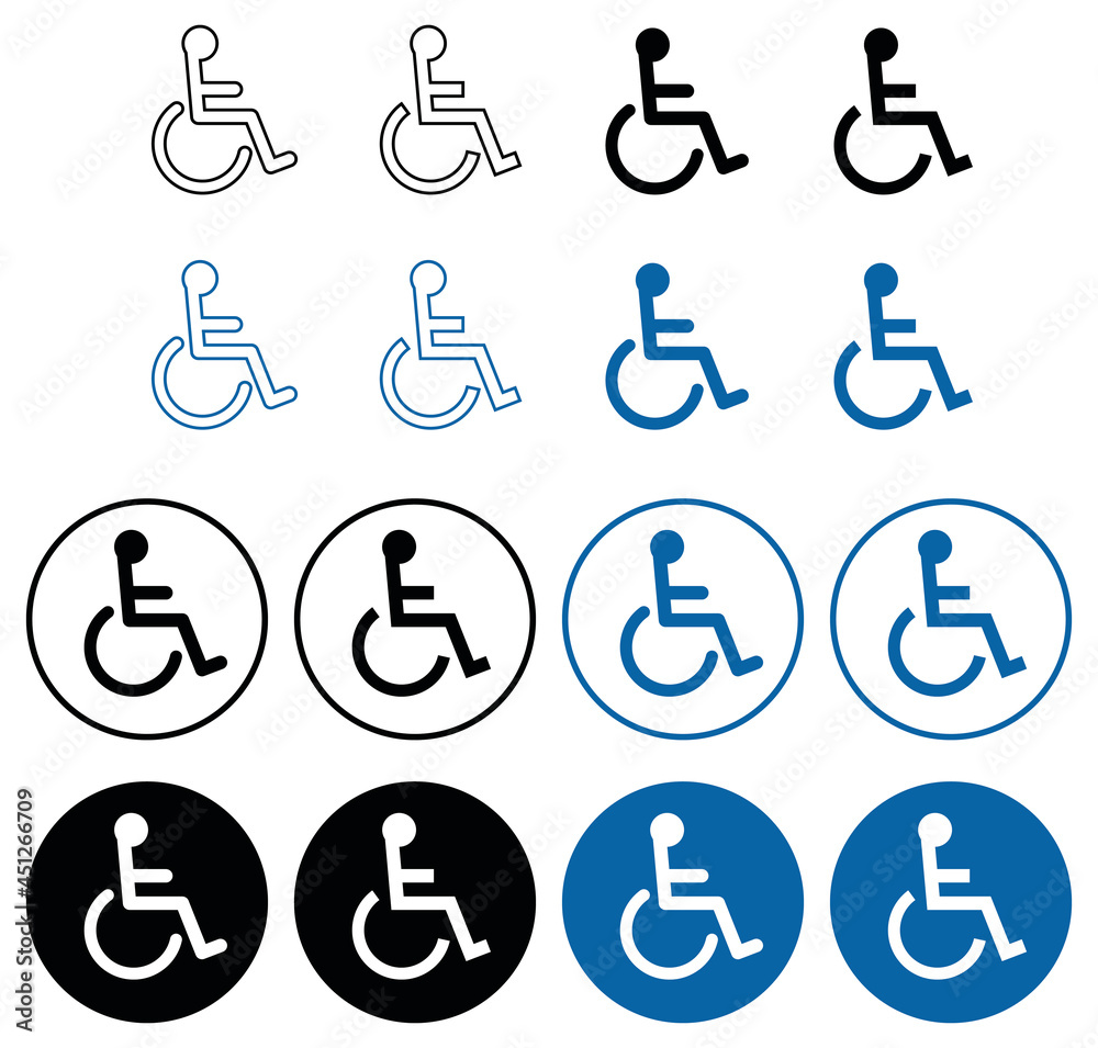 Disabled Wheelchair Symbol Clipart Set - Outline and Silhouette Stock ...