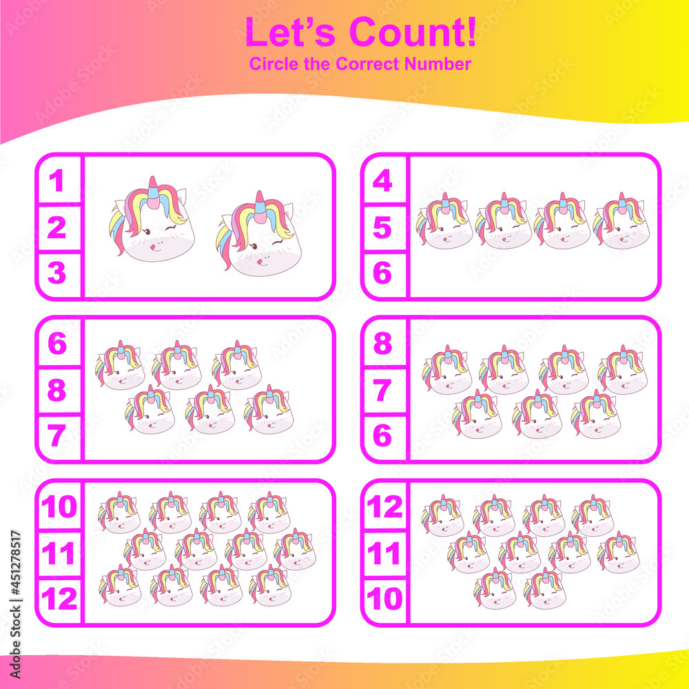 Count and Match Unicorn Game for kids. Unicorn counting game. Math ...