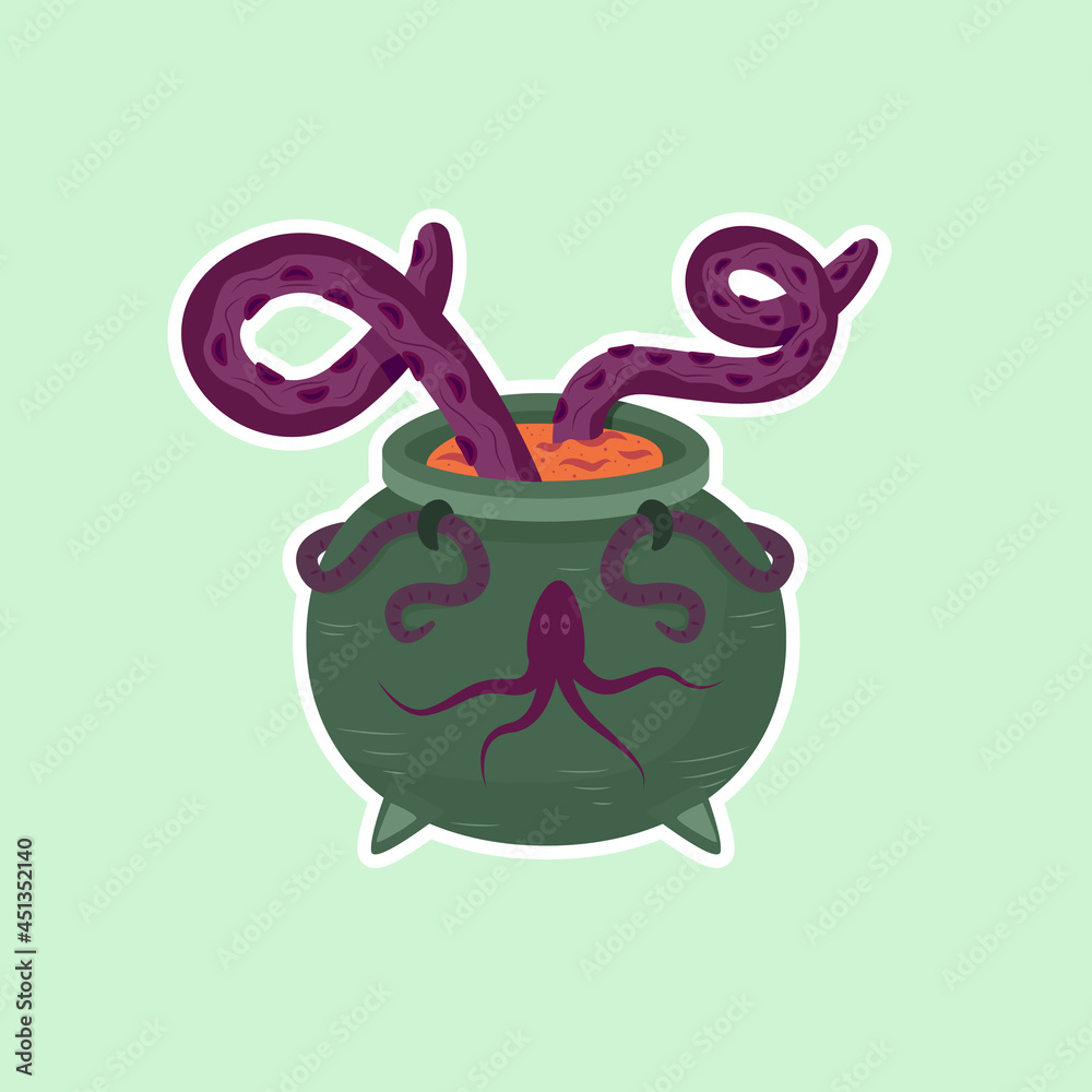 Vector illustration of a witch cauldron with octopus and tentacles ...