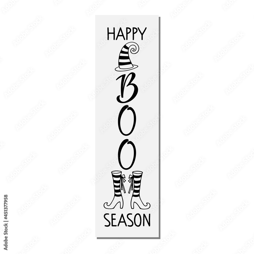 Happy boo season lettering with witch shoes and hat sketch. Vertical ...