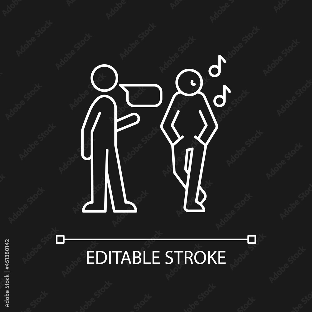 Inattentive listening white linear icon for dark theme. Lacking eye ...