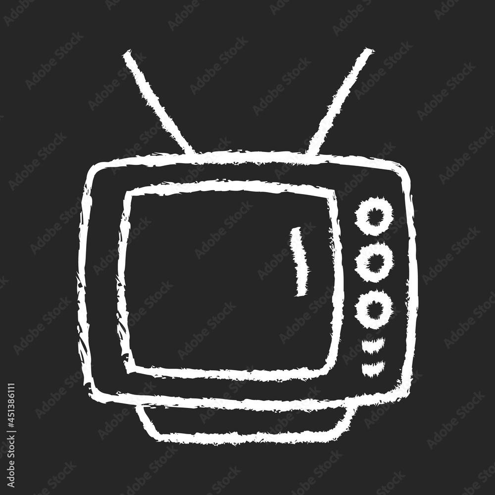 Old-style television chalk white icon on dark background. TV older ...