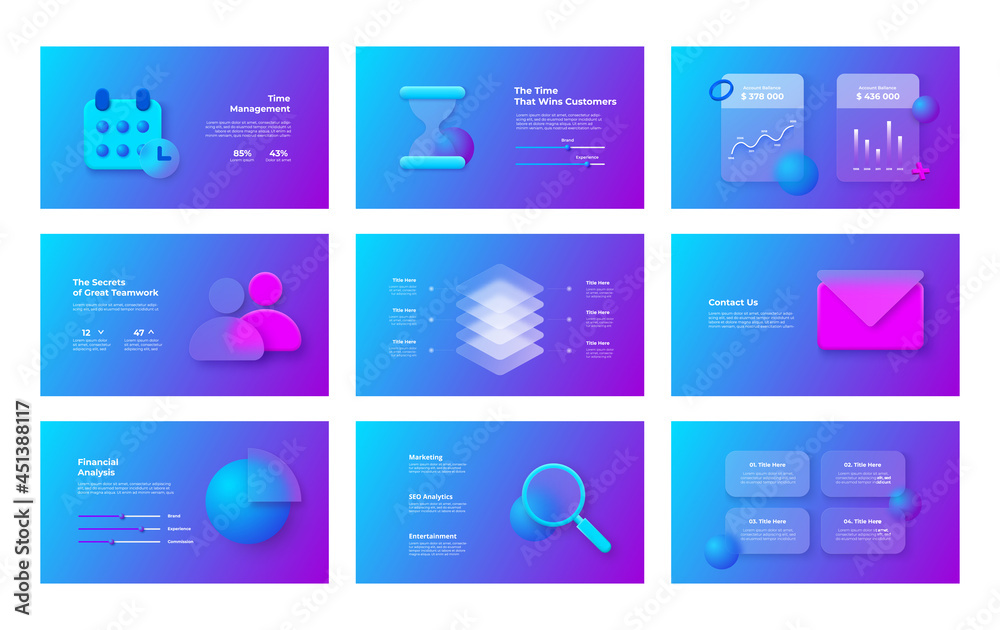 Glassmorphism infographics set. 3d geometric shapes with frosted glass ...