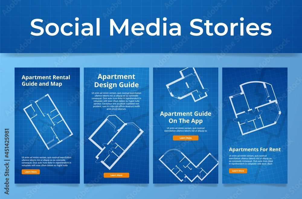 Set of apartment design guide poster social media stories vector flat ...