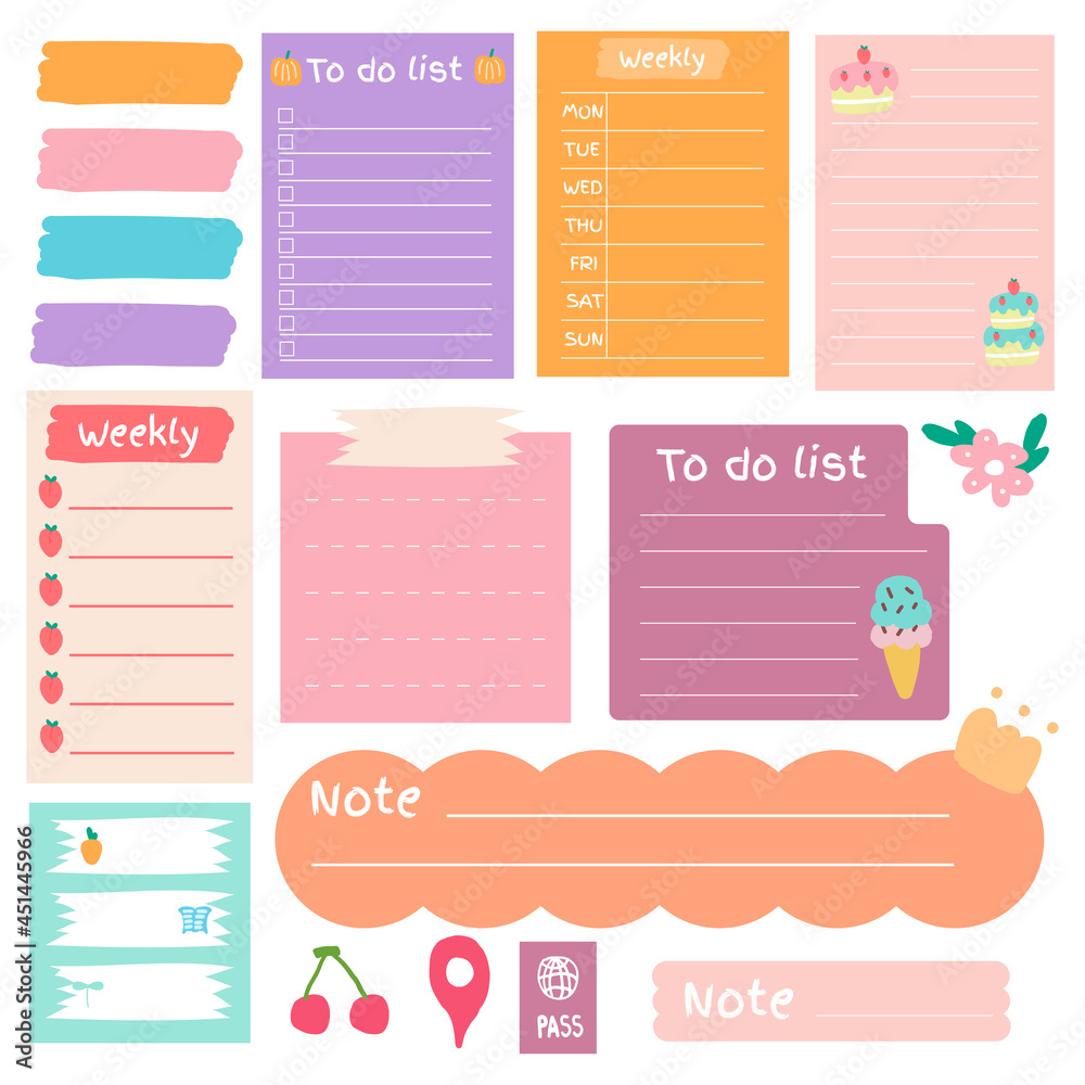 Vektor Sticky note set. Cute paper notes. Stationary set. Scrapbook ...