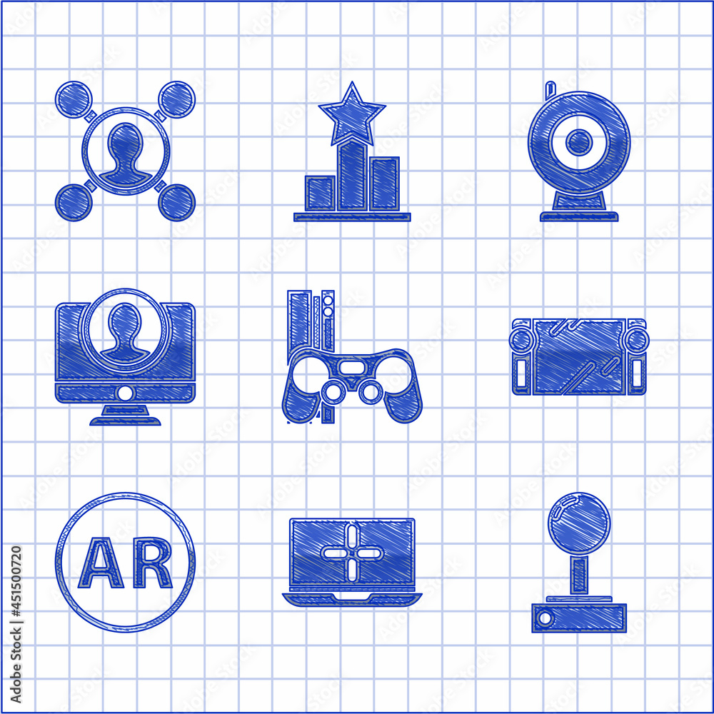 Set Game console with joystick, Laptop, Joystick for arcade machine, Portable video game, Ar ...