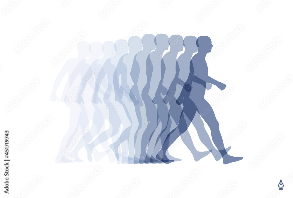 Transparent overlapping colors silhouettes. Walking man. Animation ...