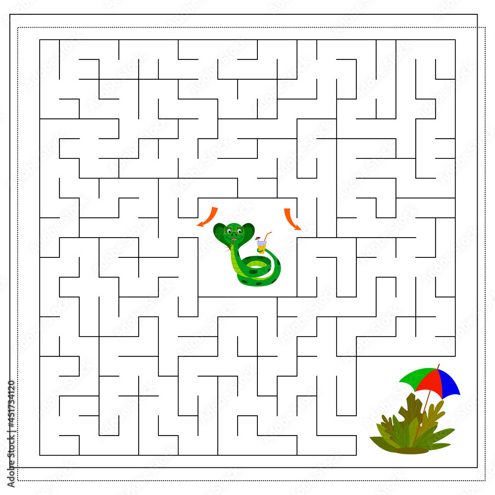 Guide a cute cartoon snake through the maze, a maze game for kids ...