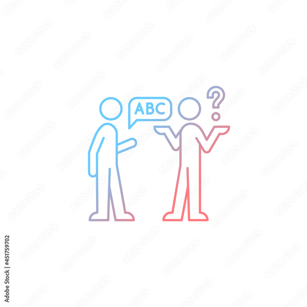 Language barriers gradient linear vector icon. Breakdown in ...