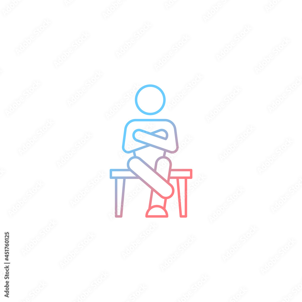 Closed body language gradient linear vector icon. Crossed legs, arms ...