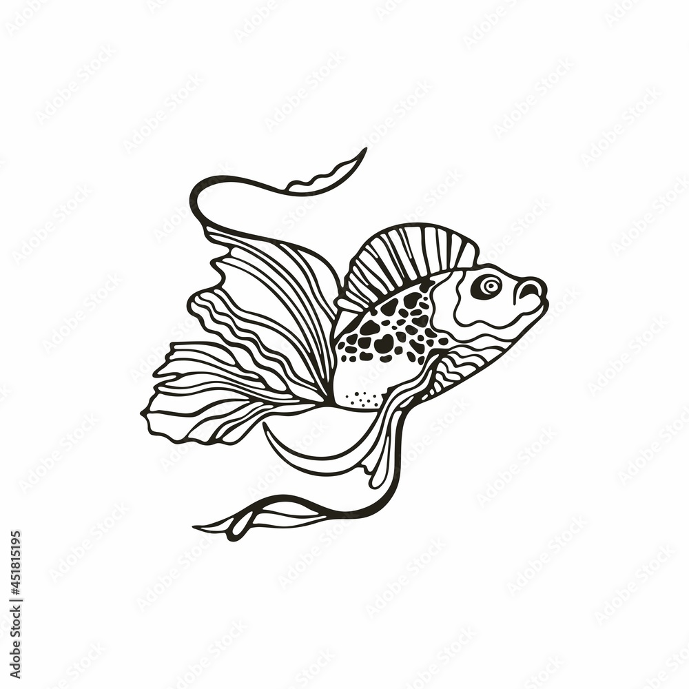 Vector outline drawing of a fish. Line art, doodle, decorative fish ...