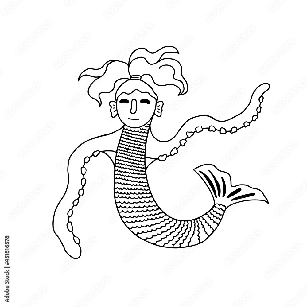 Vector coloring book for children of the sea monster. Mermaid cartoon ...
