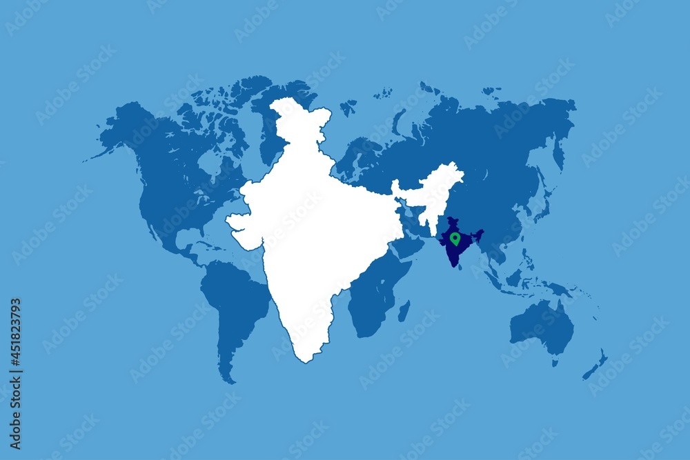 India Map in World Map. Vector illustration. White Indian map. 素材庫向量圖 ...