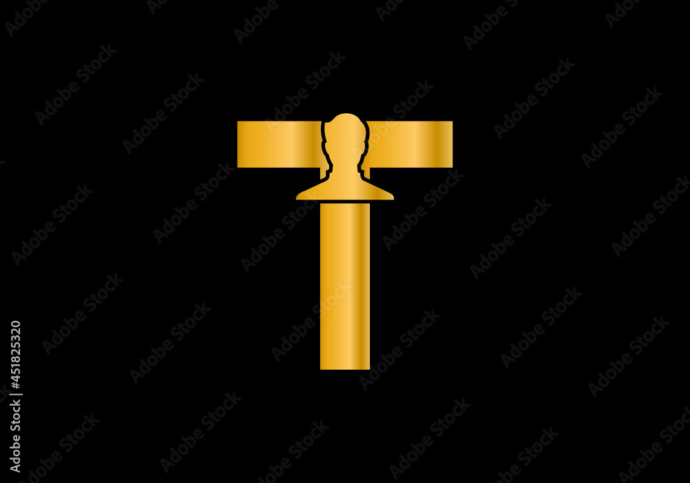 Initial T Letter alphabet with male avatar. Lifting vector logo design ...