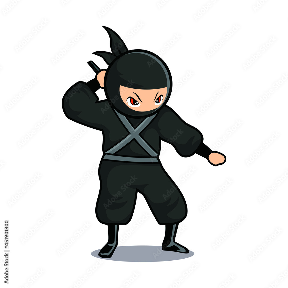 Cartoon black ninja stand ready attack Stock Vector | Adobe Stock