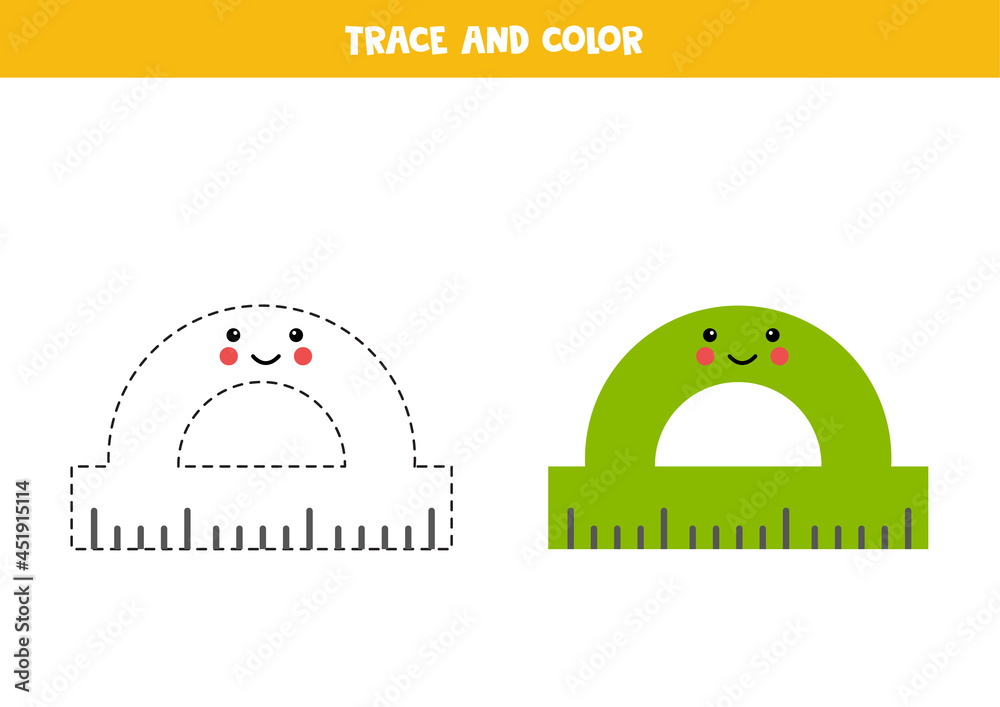 Trace and color cute kawaii protractor. Worksheet for kids. Stock ...