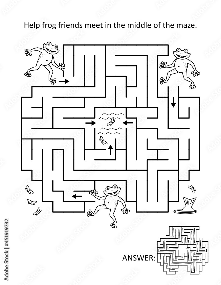Maze game for kids: Help the frogs meet in the middle of the maze Stock ...
