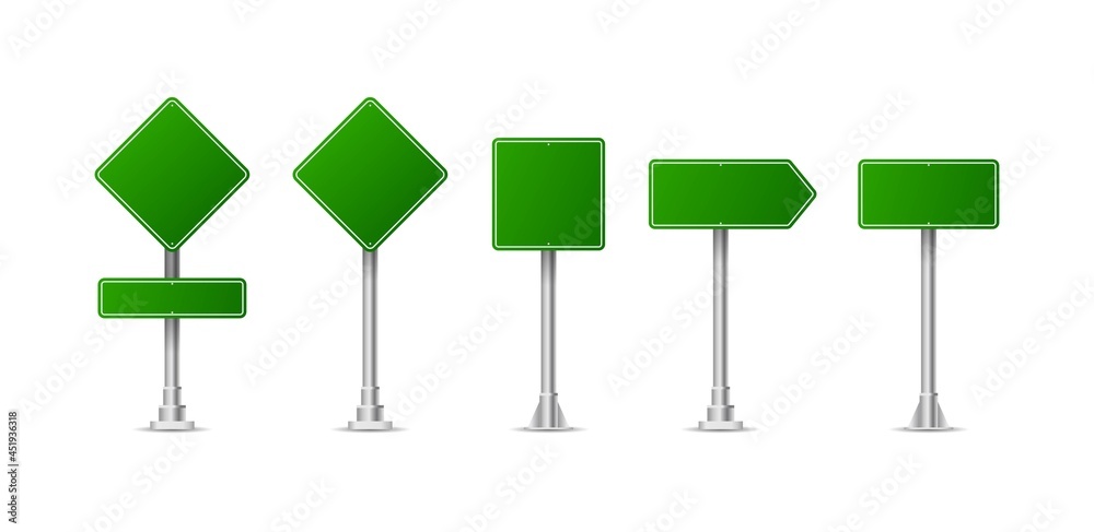 Realistic green street and road signs. City illustration vector. Street ...