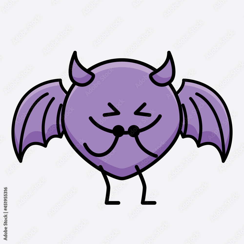 Vector Illustration of Devil Bat Character with cute face and simple ...