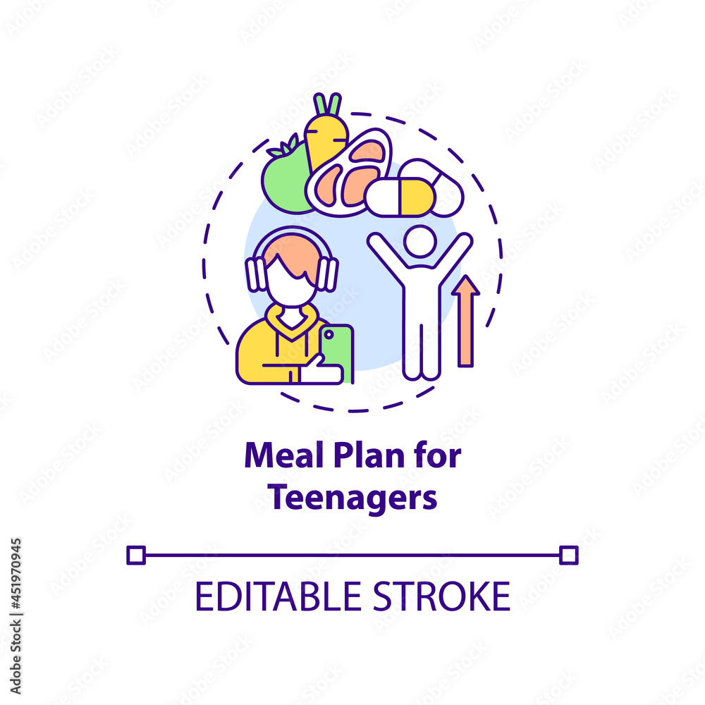 Meal plan for teenagers concept icon. Healthy menu for teens abstract ...