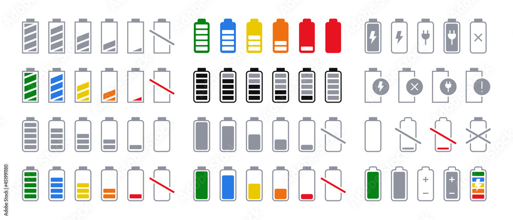 Wifi icons. Full charge and energy level smartphone status bar icon ...