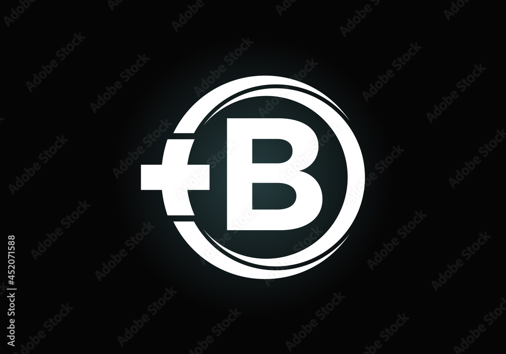 Initial B monogram alphabet in a circle with cross plus. Medical logo ...