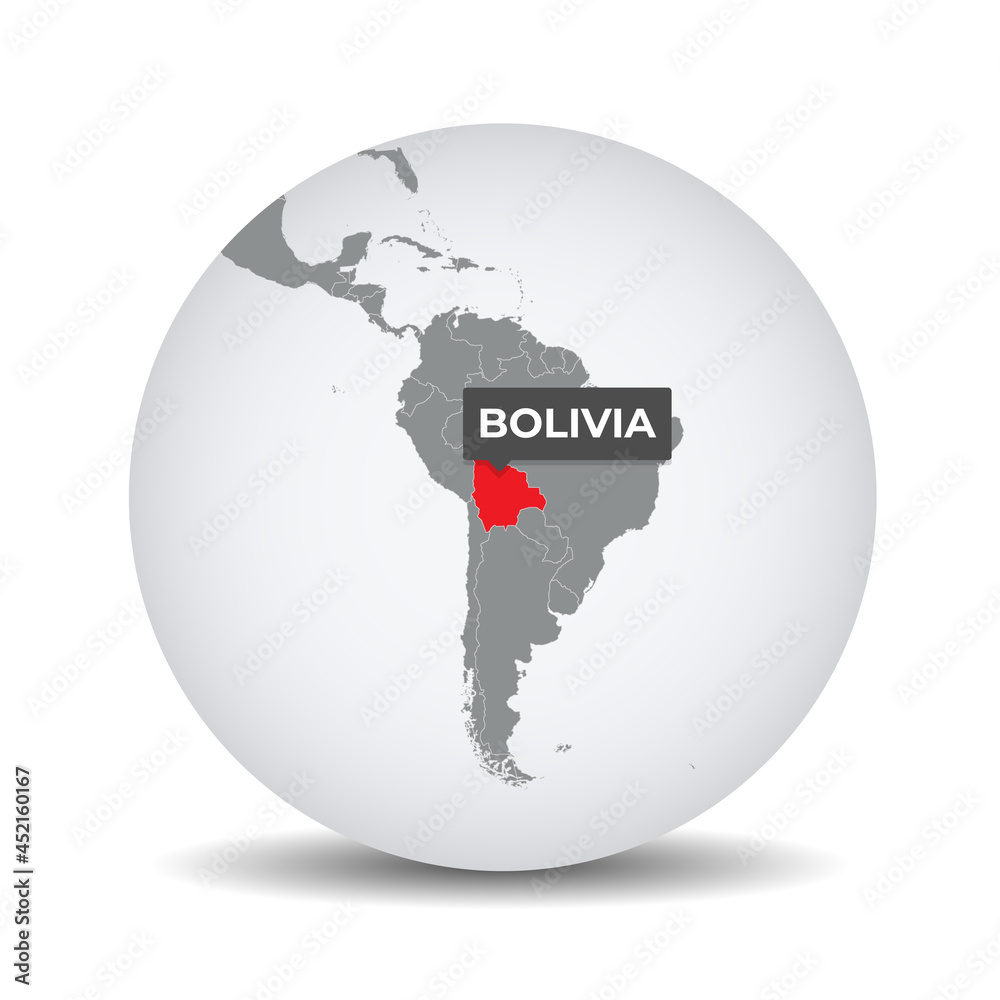 World globe map with the identication of Bolivia. Map of Bolivia ...