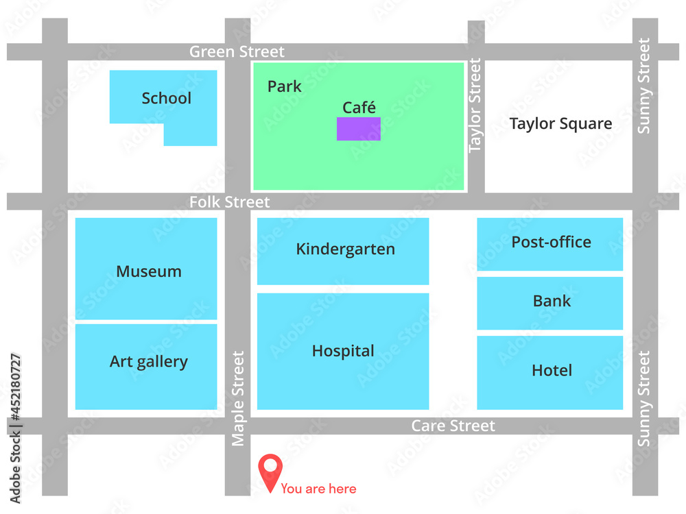 City map English worksheet. Vector English printable of town map. City ...