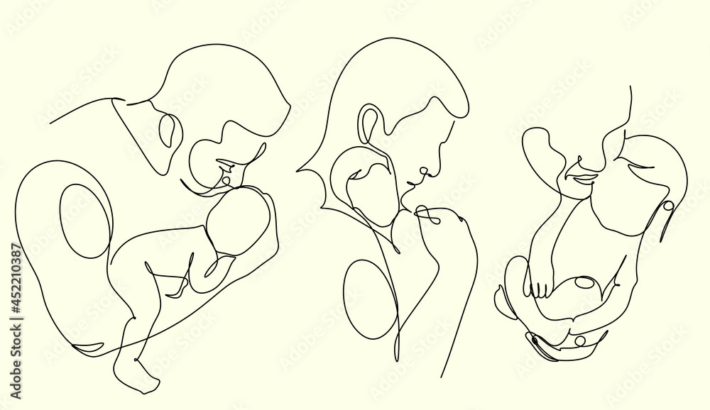 One line drawing illustration of a baby. VectorAbstract minimalist line ...