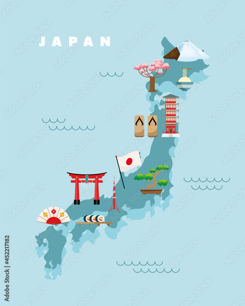 japan map and icons Stock Vector | Adobe Stock