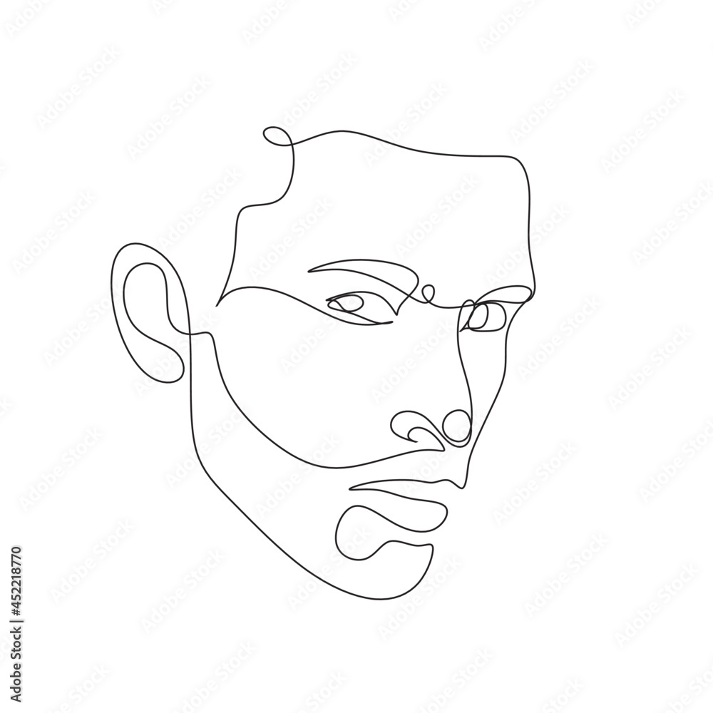 Men line art vector. Continuous one line drawing of man portrait ...