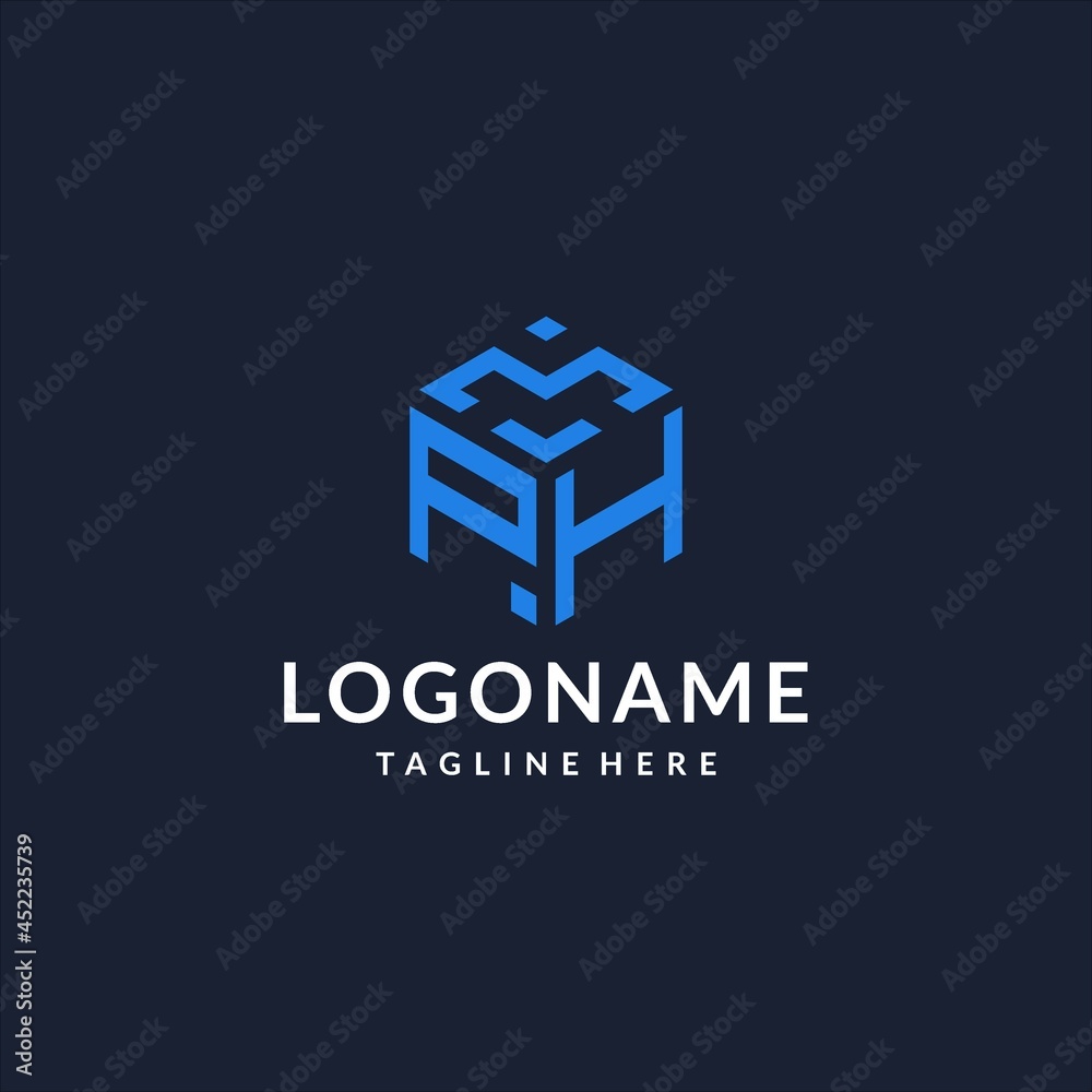 PH logo hexagon designs, best monogram initial logo with hexagonal shape design ideas Stock ...