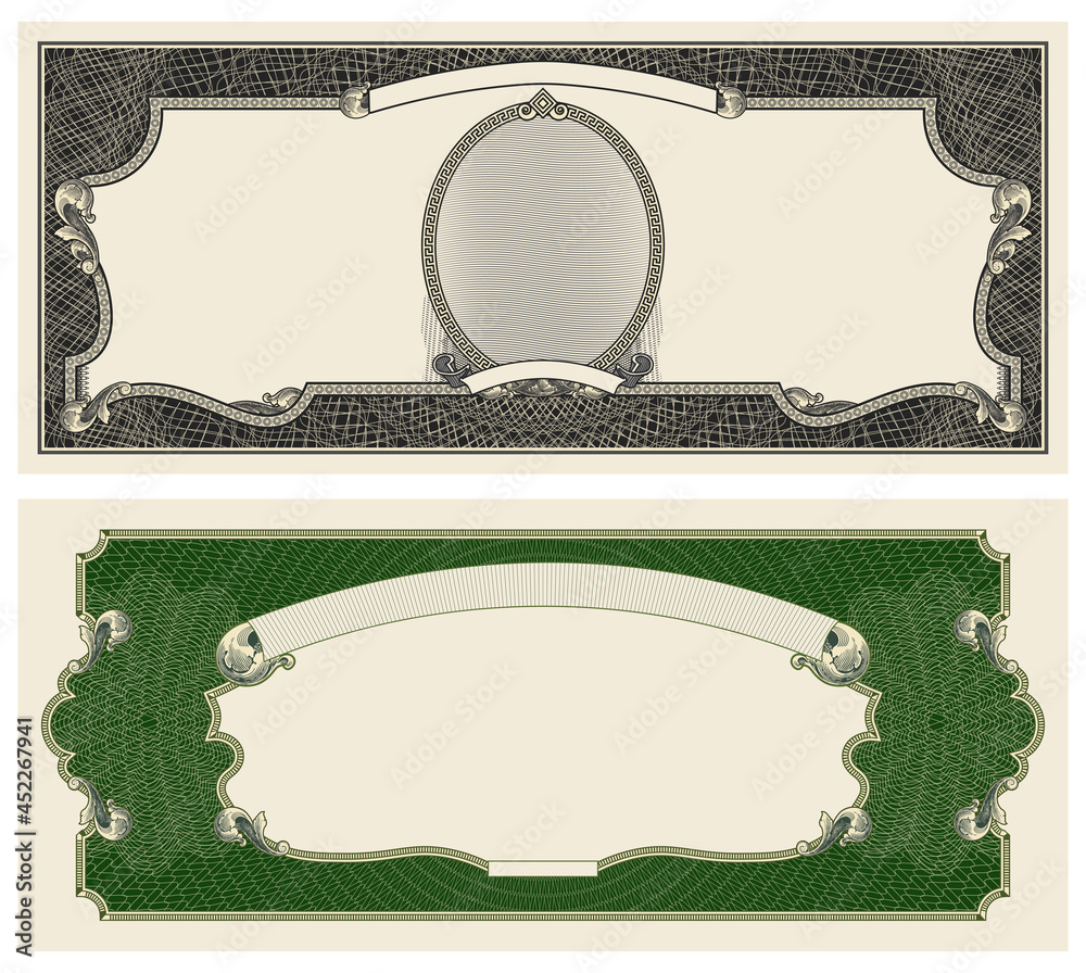 Empty blank of obverse and reverse paper banknote in style vintage ...