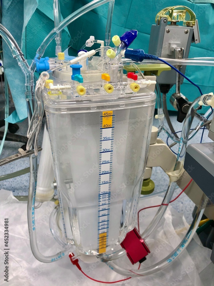 Venous reservoir and oxygenator connected with heart lung machine by ...