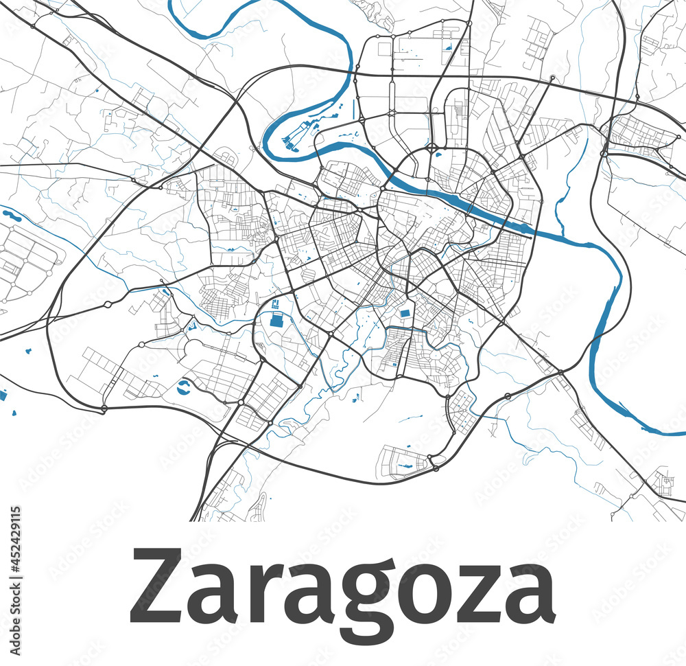 Zaragoza map. Detailed map of Zaragoza city administrative area ...